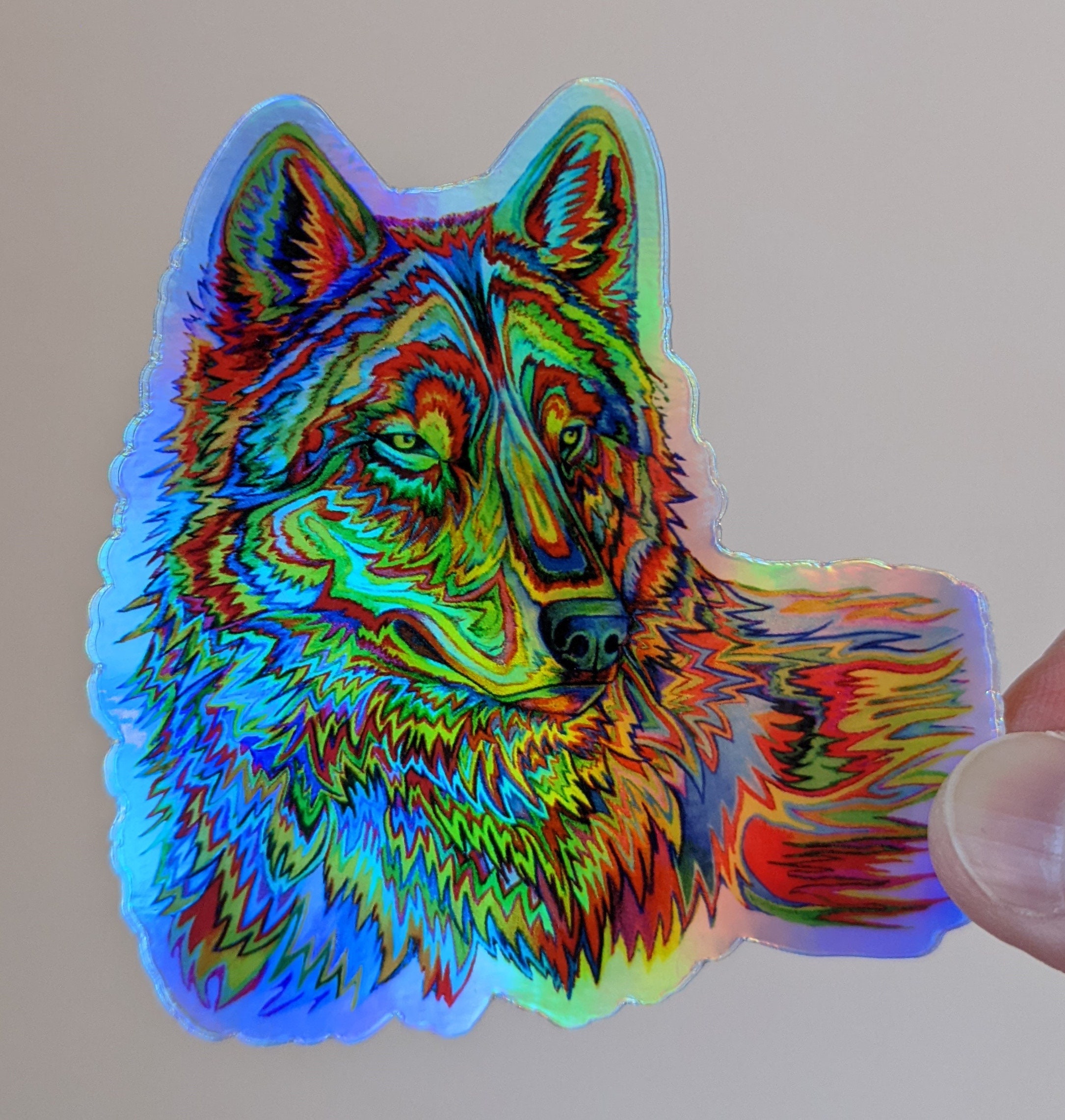 Psychedelic Rainbow Trippy Wolf Holographic Vinyl Die-cut | Etsy