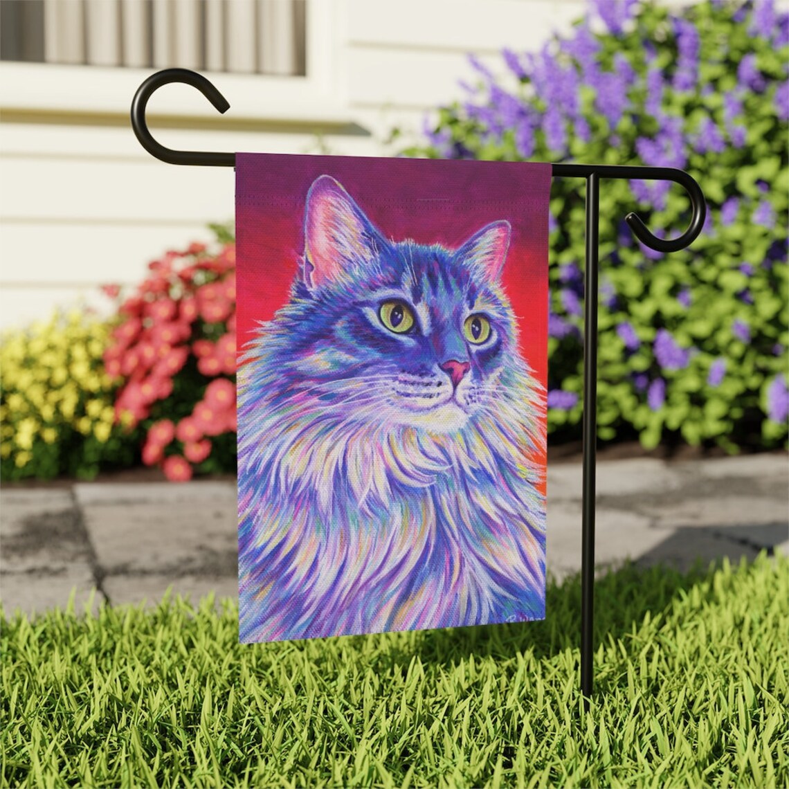 Colorful Purple Tabby Cat Sunset Colors Cute Kitty Art Garden Flag ...