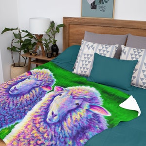 Colorful Rainbow Sheep Cute Farm Animals Pop Art Plush Fleece Velveteen ...