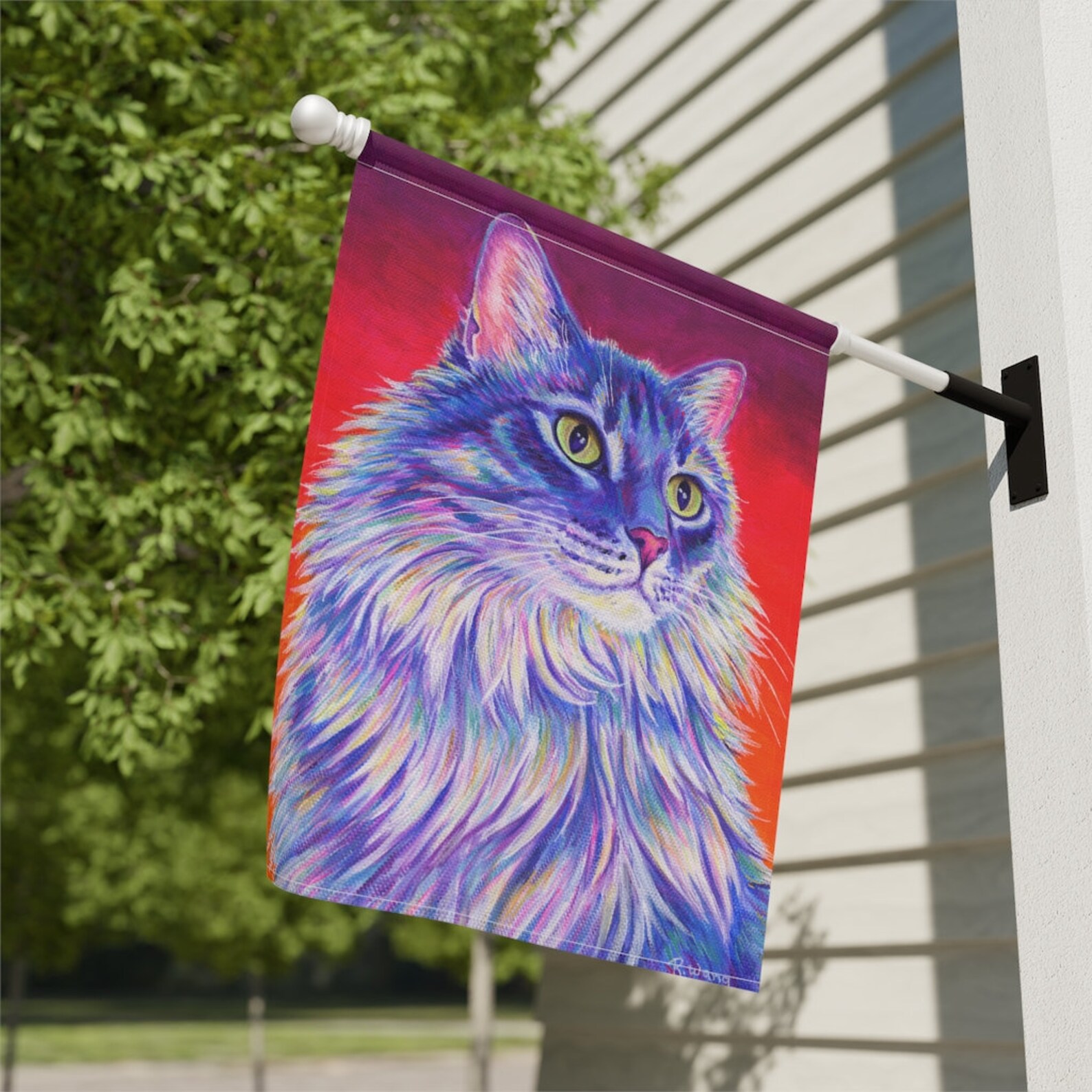 Colorful Purple Tabby Cat Sunset Colors Cute Kitty Art Garden Flag ...