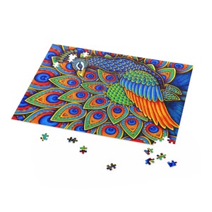 Colorful Paisley Peacock Rainbow Bird Art Jigsaw Puzzle (120, 252, 500 ...