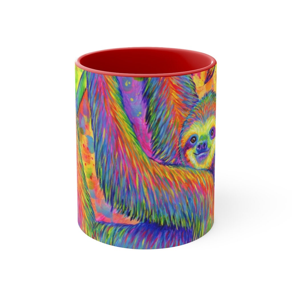 Psychedelic Rainbow Cute Sloth Trippy Ceramic Coffee Accent - Etsy