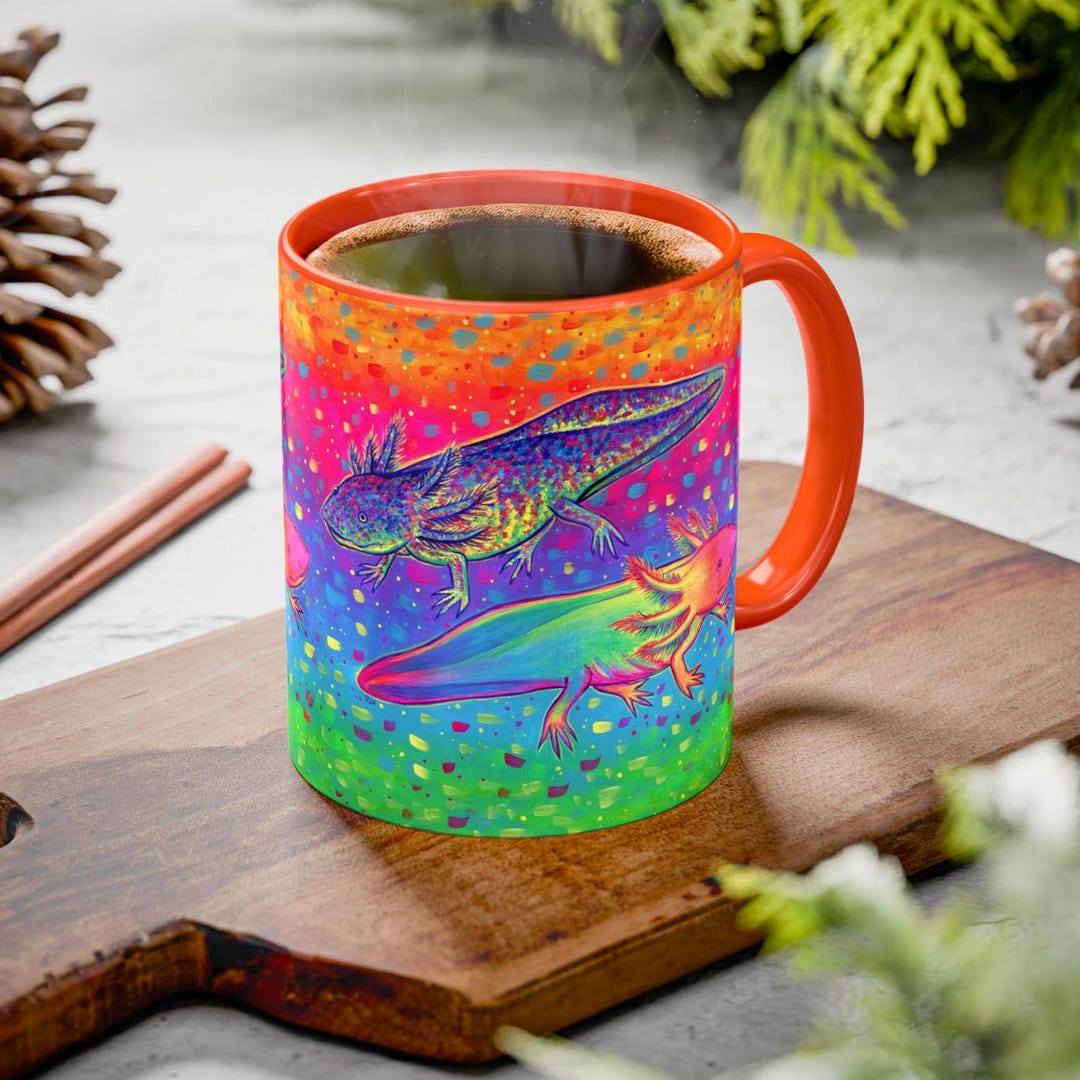 Rainbow Axolotl Colorful Salamanders Psychedelic Animal Pop Art Accent ...