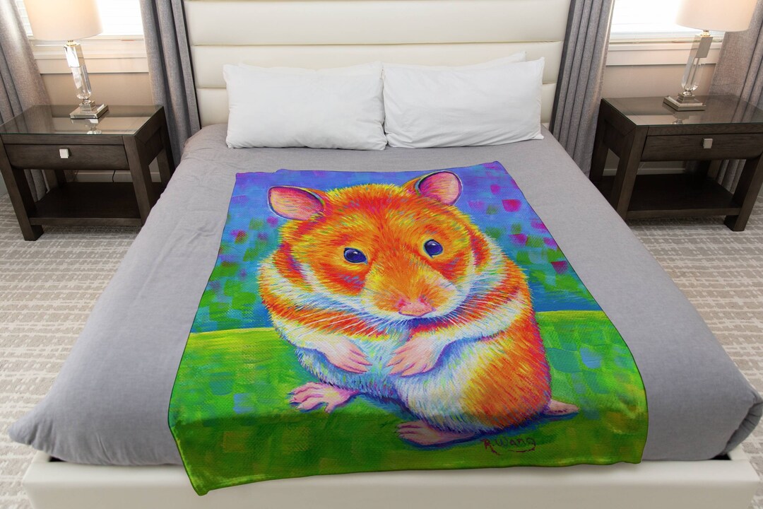 Colorful Rainbow Cute Orange Hamster Pop Art Plush Fleece Velveteen ...