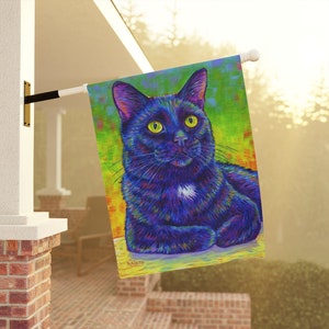 Colorful Rainbow Black Cat Cute Kitty Art Garden Flag & House Banner ...