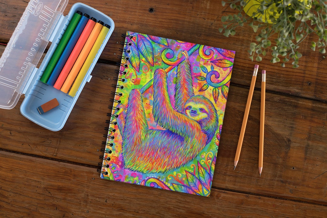 Psychedelic Rainbow Cute Colorful Sloth Trippy Animal Spiral Notebook ...