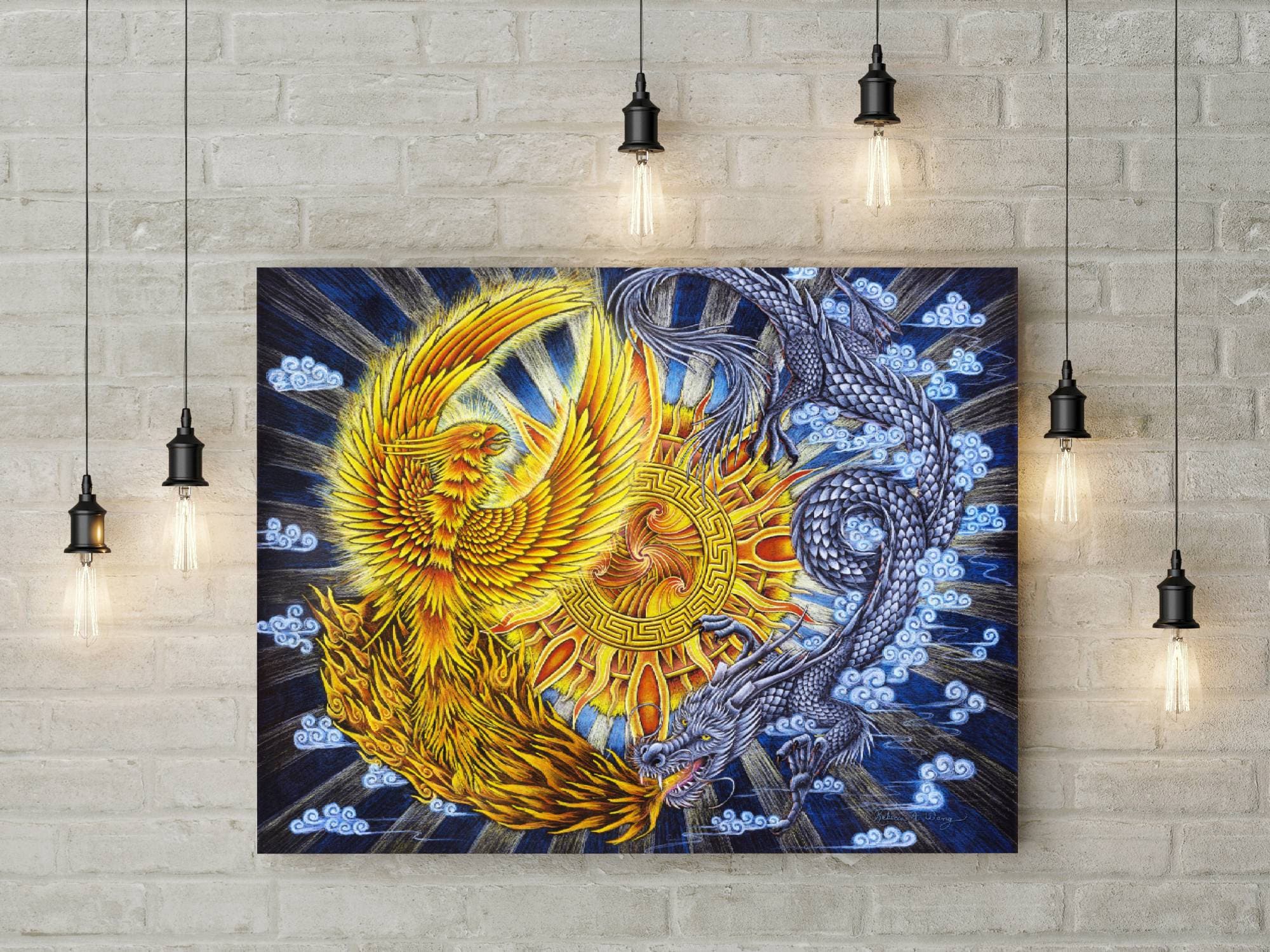 Chinese Phoenix and Dragon Fantasy Canvas Wall Art Print | Etsy