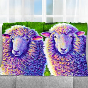 Colorful Rainbow Sheep Cute Farm Animals Pop Art Plush Fleece Velveteen ...