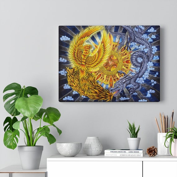 Chinese Phoenix and Dragon Fantasy Canvas Wall Art Print | Etsy