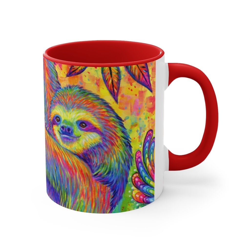 Psychedelic Rainbow Cute Sloth Trippy Ceramic Coffee Accent - Etsy