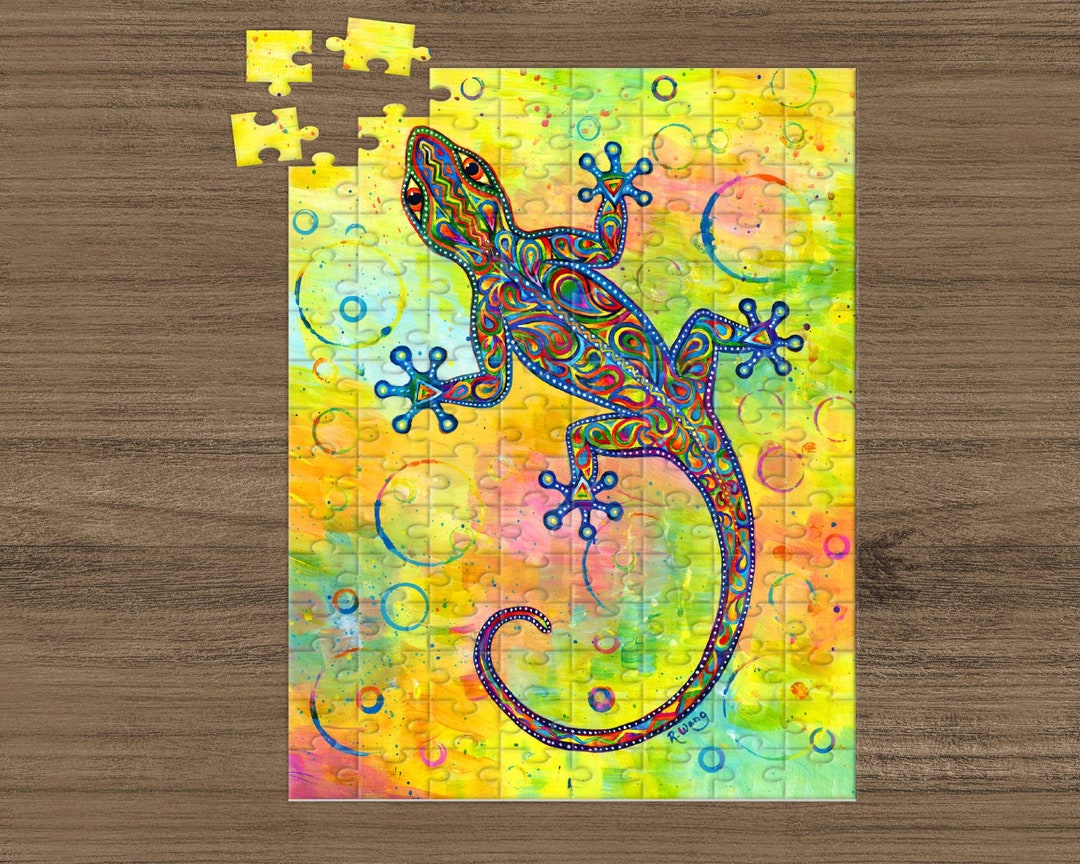 Groovy Gecko Psychedelic Rainbow Lizard Trippy Reptile Art Jigsaw ...