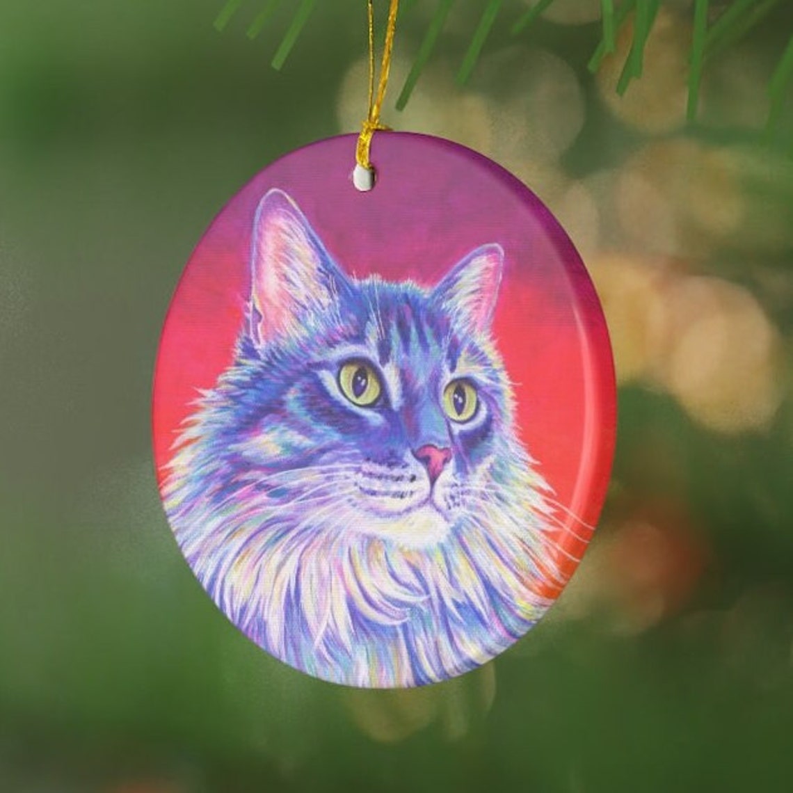 Cute Purple Maine Coon Tabby Cat Colorful Rainbow Kitty Pop Art Ceramic ...