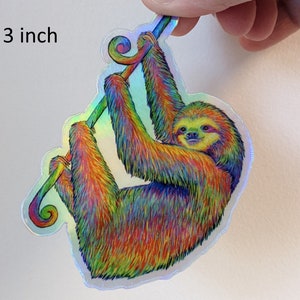 Psychedelic Rainbow Cute Sloth Trippy Groovy Hippie Holographic Vinyl ...