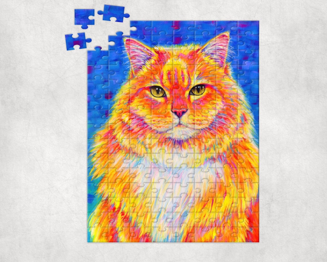 Rainbow Buff Orange Tabby Cat Cute Ginger Kitty Art Jigsaw Puzzle 120 ...