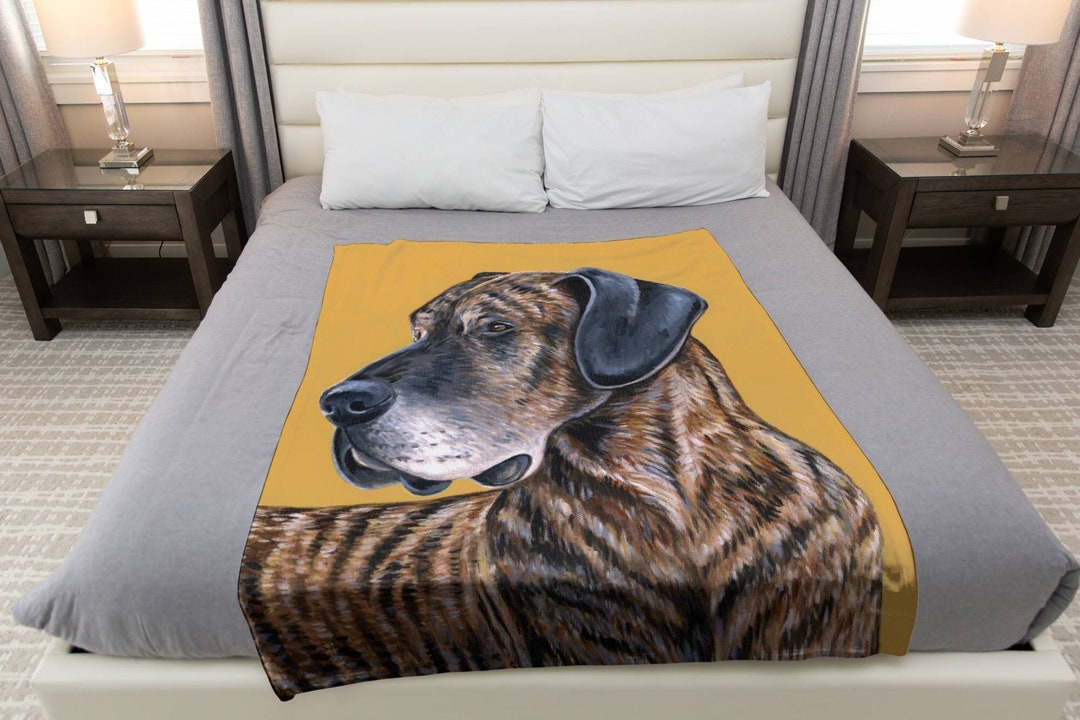 Brindle Great Dane Cute Dog Art Plush Fleece Velveteen Microfiber Throw ...