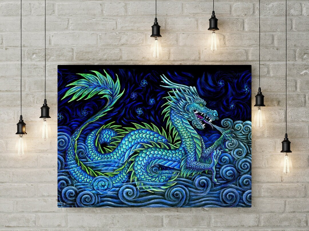 Chinese Azure Dragon Blue Asian Dragons Green Eastern Dragon Canvas ...