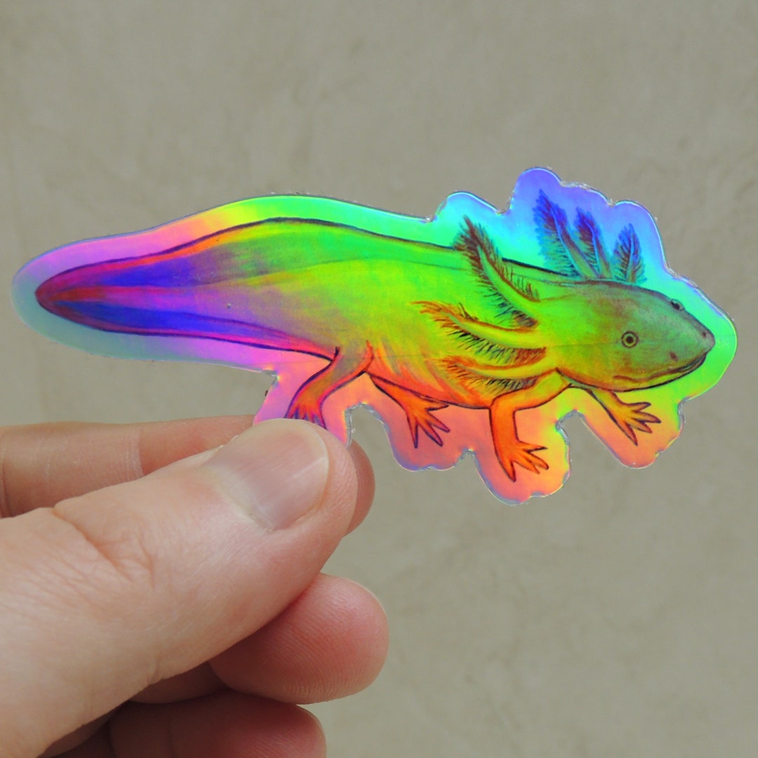 Psychedelic Rainbow Cute Axolotl Albino Type Holographic Vinyl Sticker ...