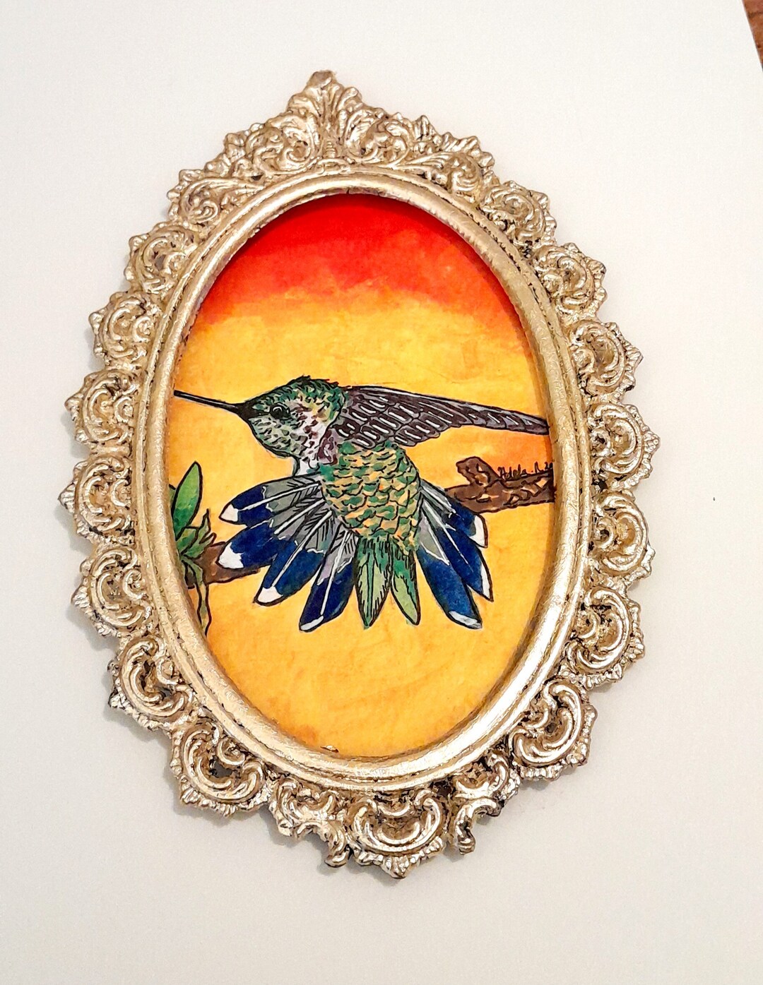 Hummingbird Original Art in Metal Frame, Wildlife Painting - Etsy