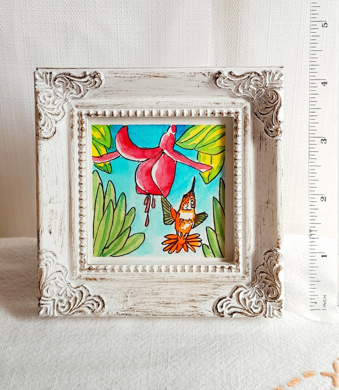 Original Small Works of Art, Watercolor and Ink on Paper, Framed ...