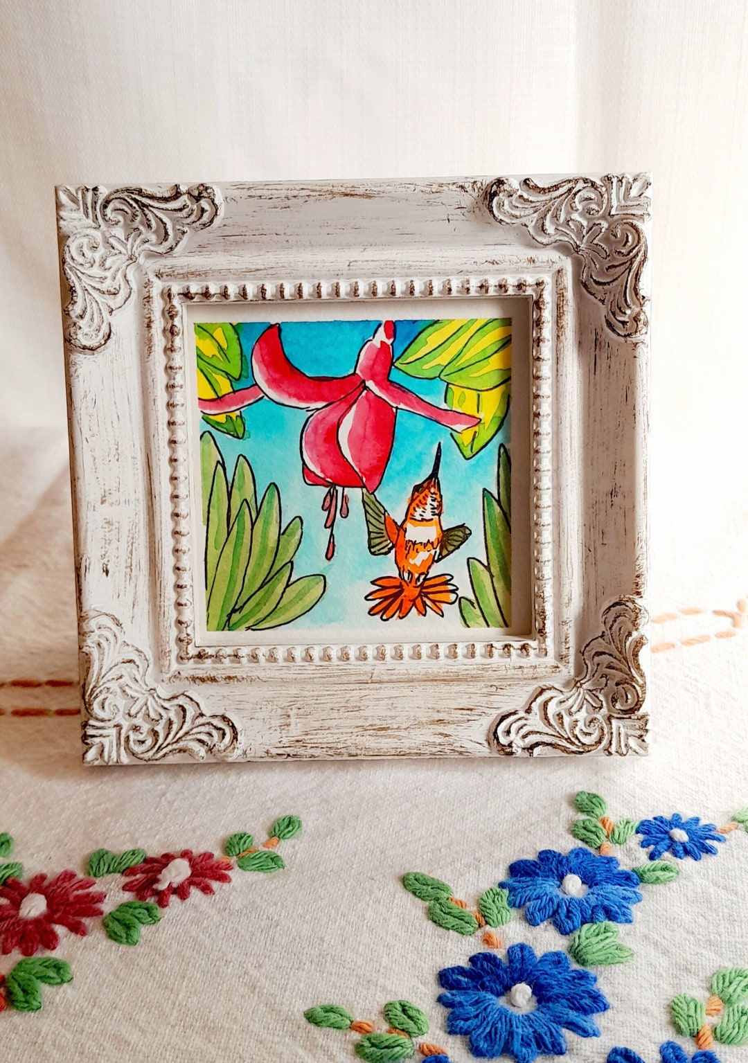 Original Small Works of Art, Watercolor and Ink on Paper, Framed ...