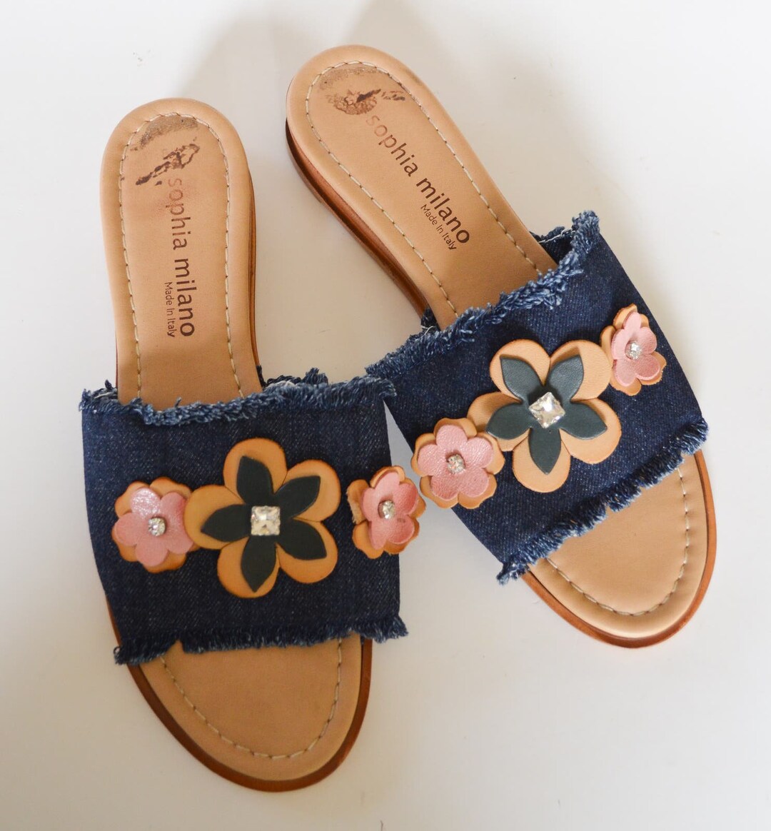 Y2K Denim Floral Applique Slides - Etsy
