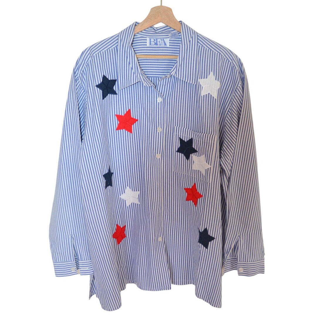 Vintage USA Striped Star Button Down Shirt Size 2X - Etsy