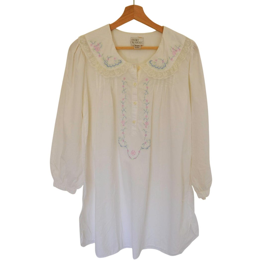 Vintage White Cotton Collared Button Front Nightgown - Etsy