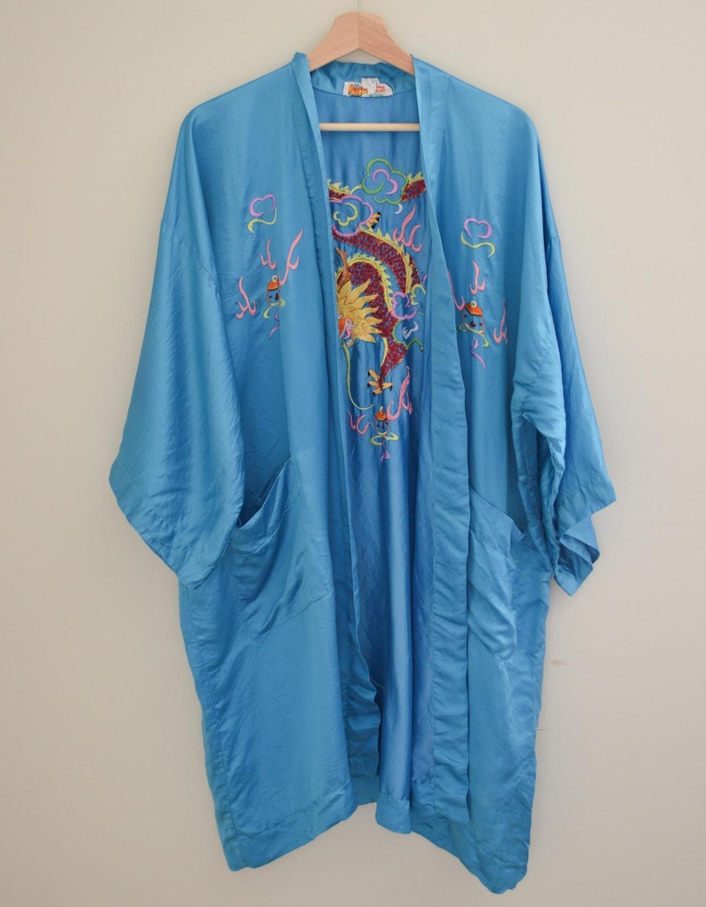 Vintage Chinese Silk Embroidered Dragon Robe - Etsy