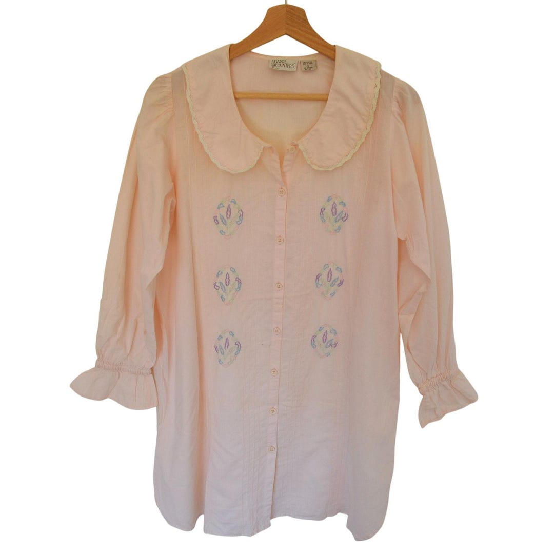 Vintage Pink Cotton Collared Button Front Nightgown - Etsy