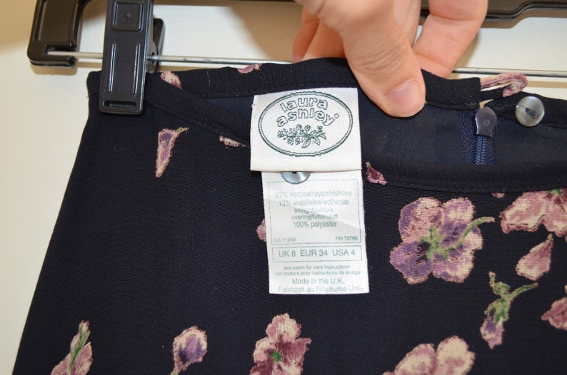 Vintage Laura Ashley Dark Floral Midi Skirt Size X Small - Etsy