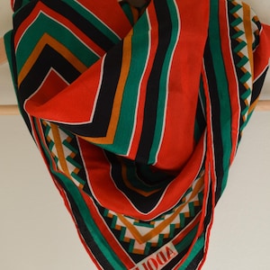 Vintage Silk Scarf Red Green Geometric Print - Etsy