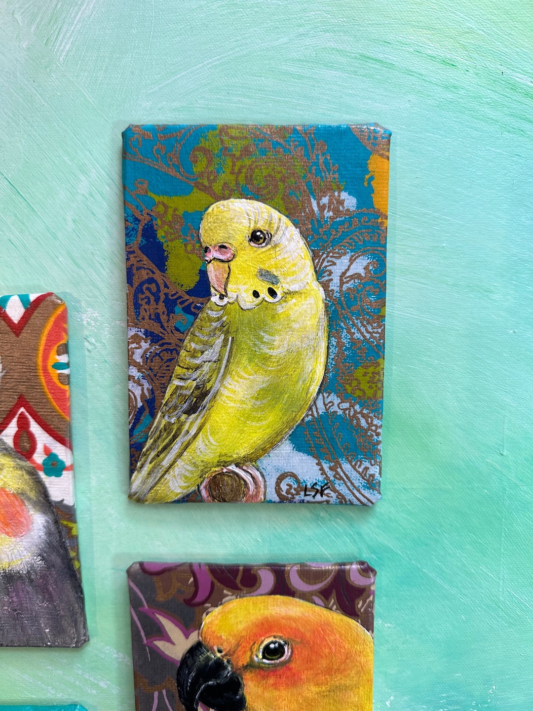 4"x6"x1/4" Yellow and Green Parakeet Painted in Acrylics on Handmade ...