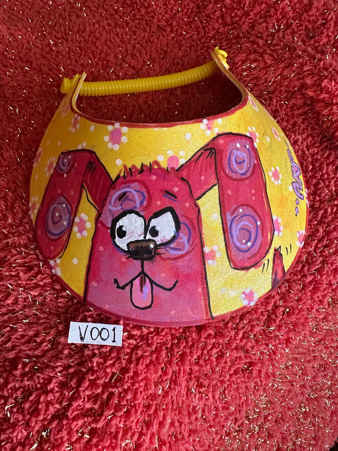 Dog Visor, Hand Painted, Ooak, Pink Dog on Yellow Foam Visor. - Etsy