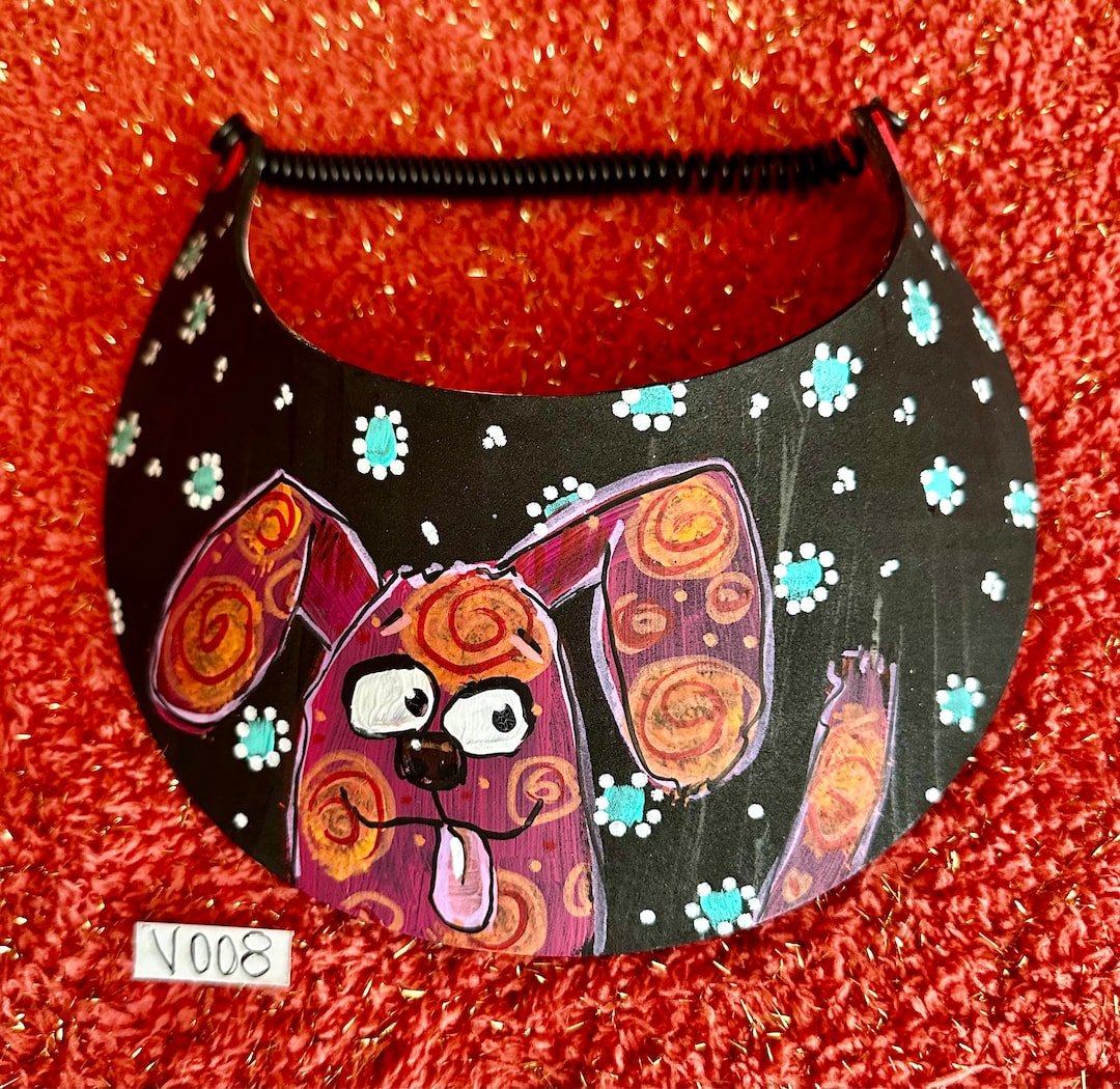 Dog Visor, Hand Painted, Ooak, Pink and Orange Spotted Dog on a Black ...