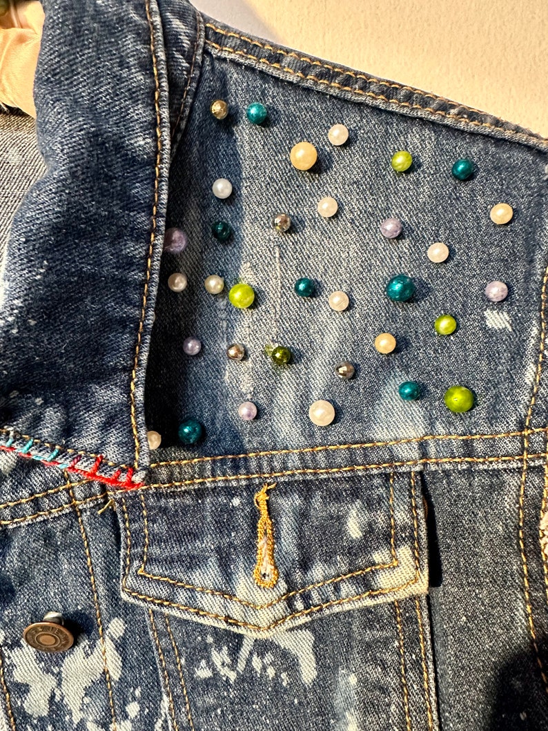 Fishy Art Vest! Bleached Denim Vest With Tripple Fish Appliqué Panel on ...