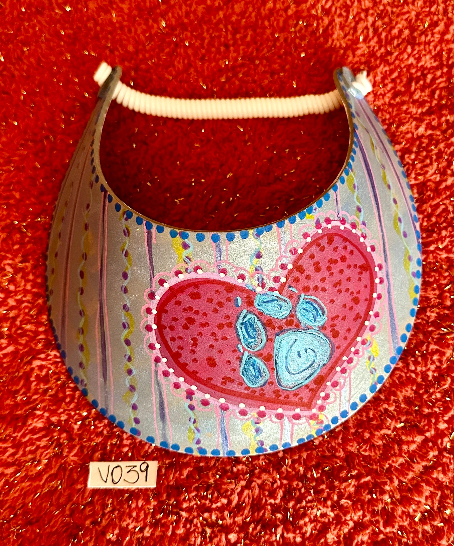 Paw Print on My Heart Visor, Hand Painted, Ooak, Blue Paw, Red Heart ...