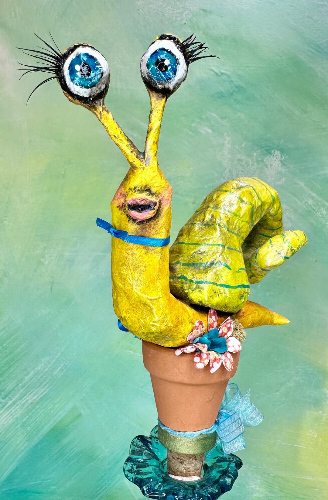 9" Snail on a Terra Cotta Pot, Paper Mache, Wine Cork. - Etsy