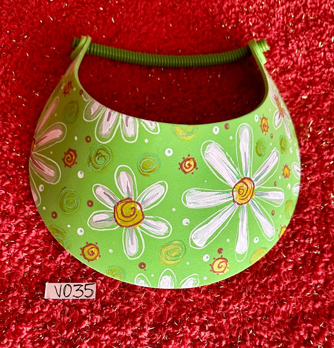Daisy Visor, Hand Painted, Ooak, White Daisies on Green Visor. - Etsy