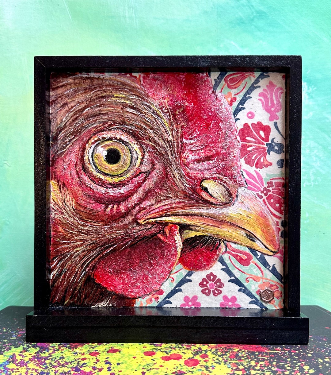 7.75''x8.25'' Chicken Portrait, Acrylic on Hand Made Paper, Standing ...