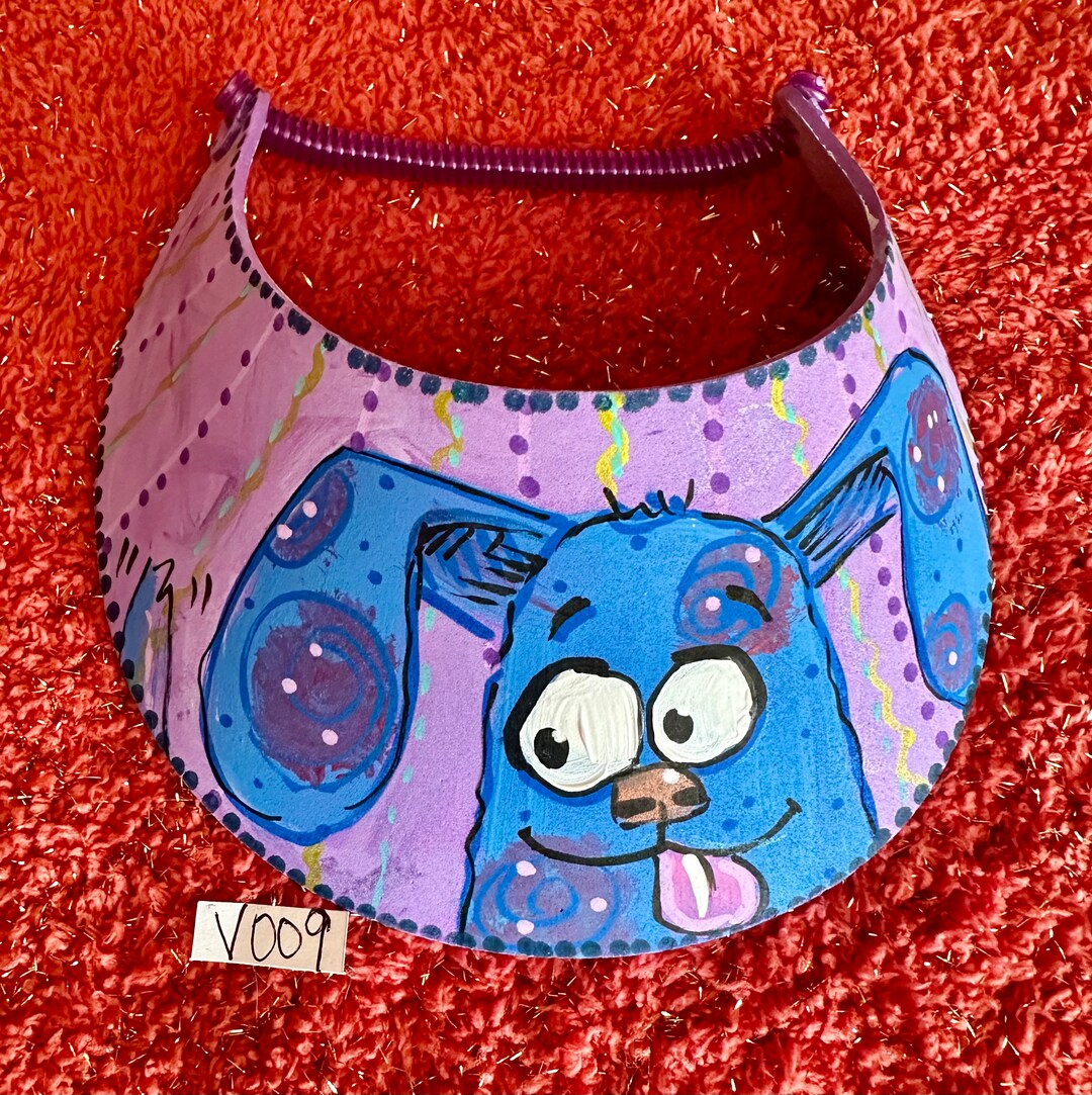Dog Visor, Hand Painted, Ooak, Blue Dog With Pink Spots on a Purple ...