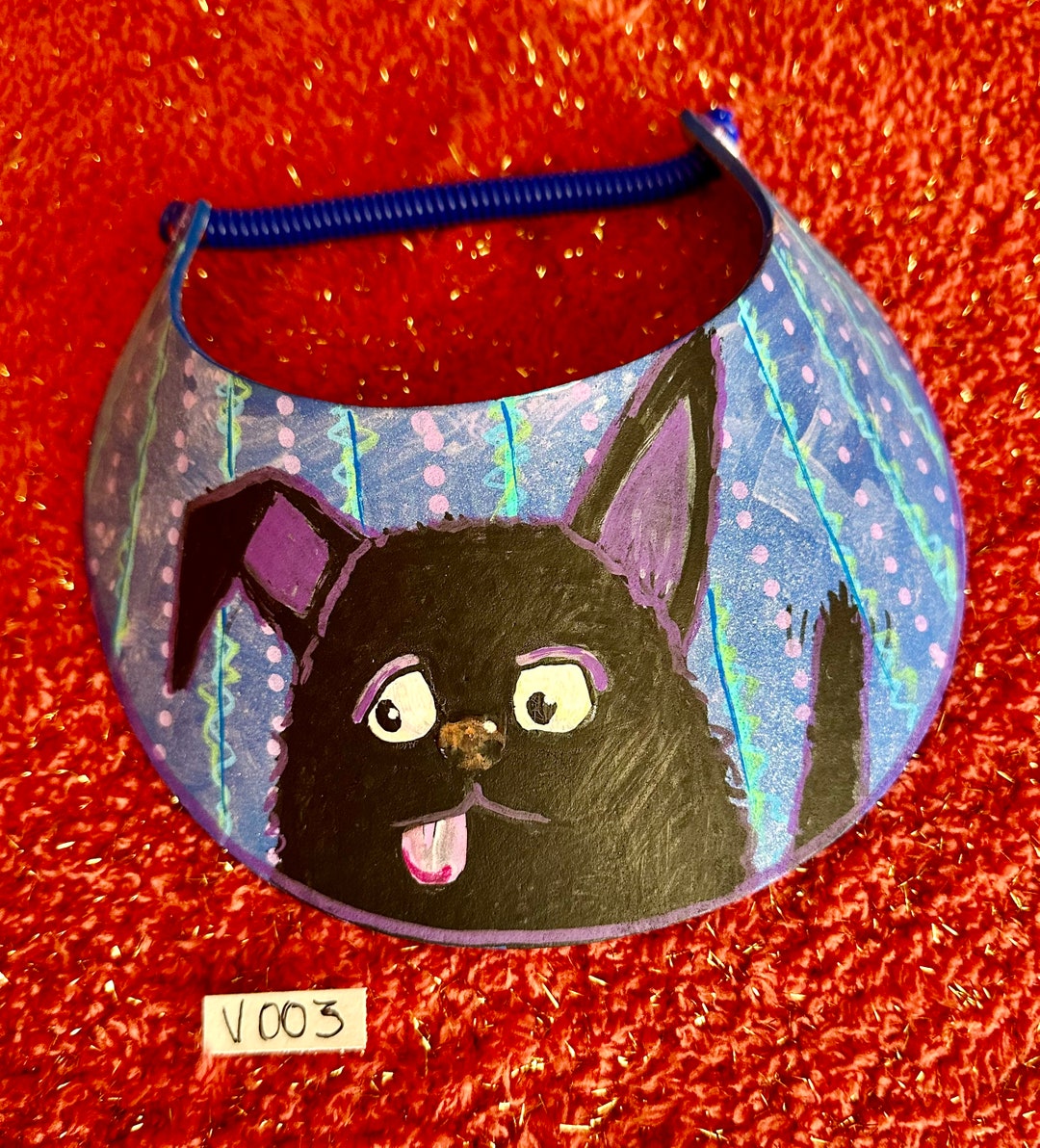 Dog Visor, Hand Painted, Ooak, Black Dog on Blue Foam Visor. - Etsy