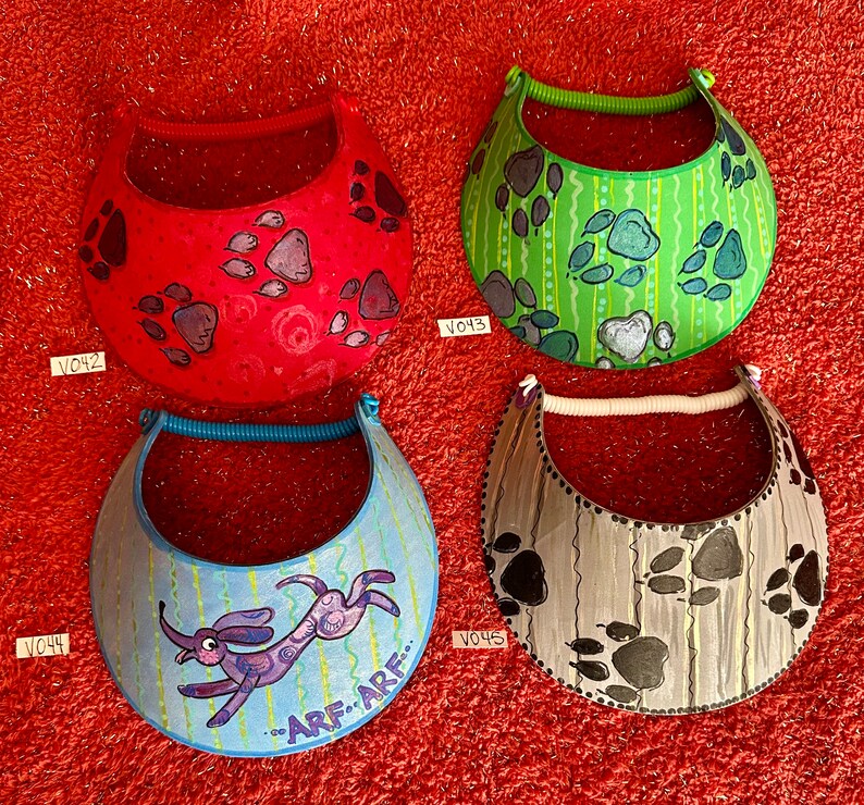 Paw Print on My Heart Visor, Hand Painted, Ooak, Blue Paw, Red Heart ...