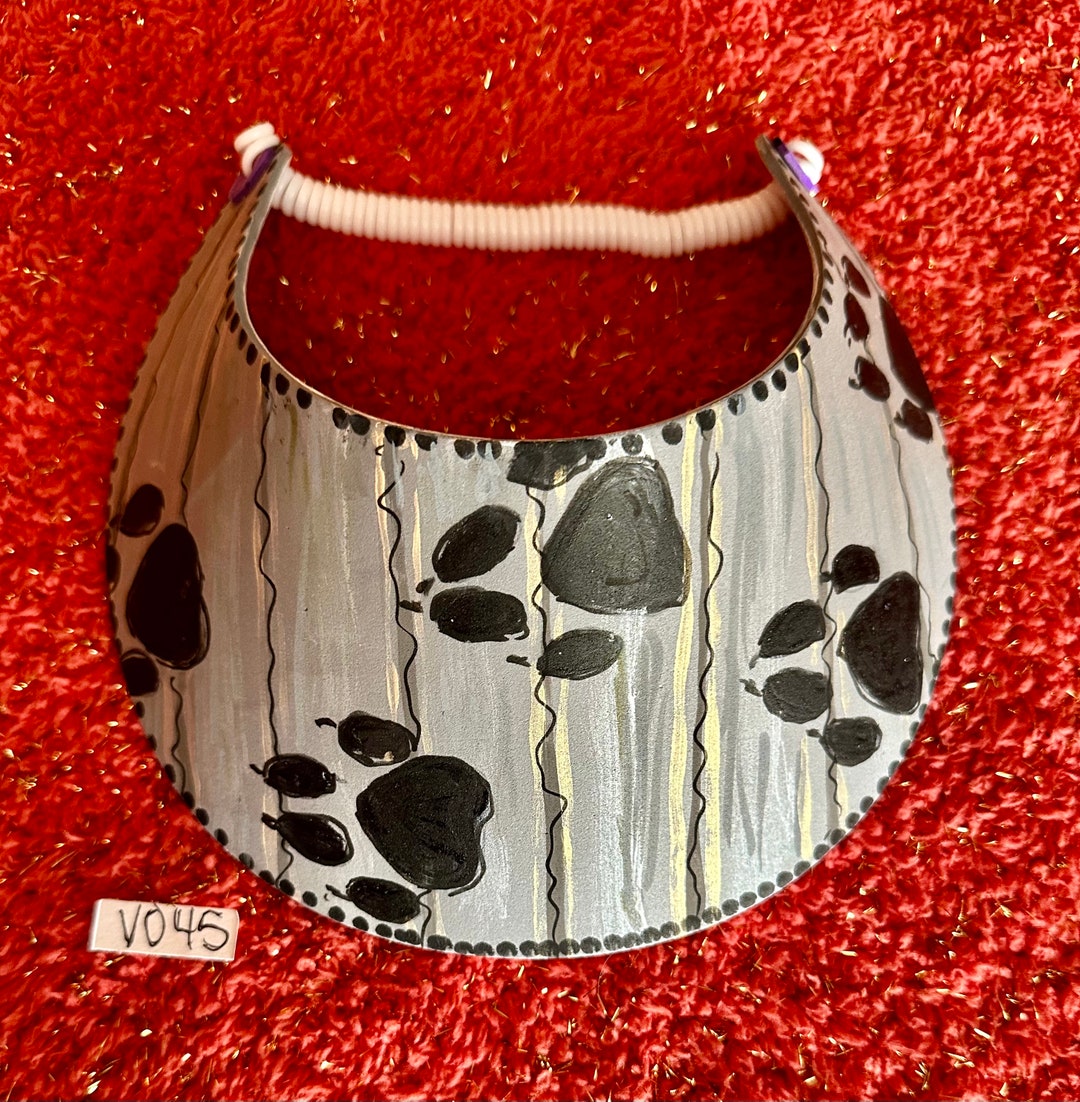 Paw Print Visor, Hand Painted, Ooak, Black Prints, Gray Visor. - Etsy