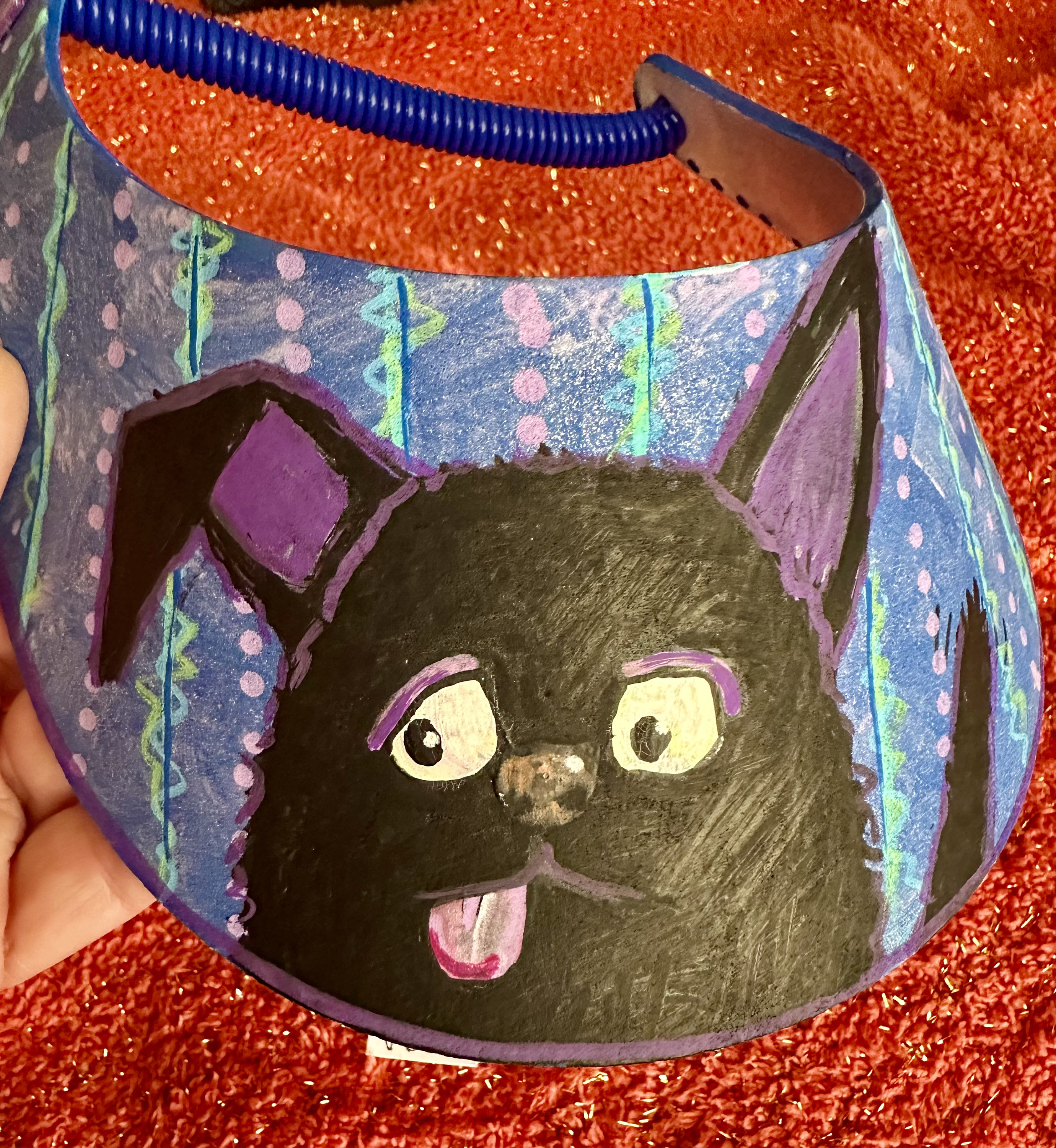 Dog Visor, Hand Painted, Ooak, Black Dog on Blue Foam Visor. - Etsy