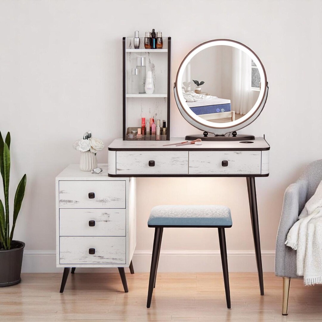 Dressing Table Set, Vanity Makeup Table Set 3-color Dimmable Human Body ...