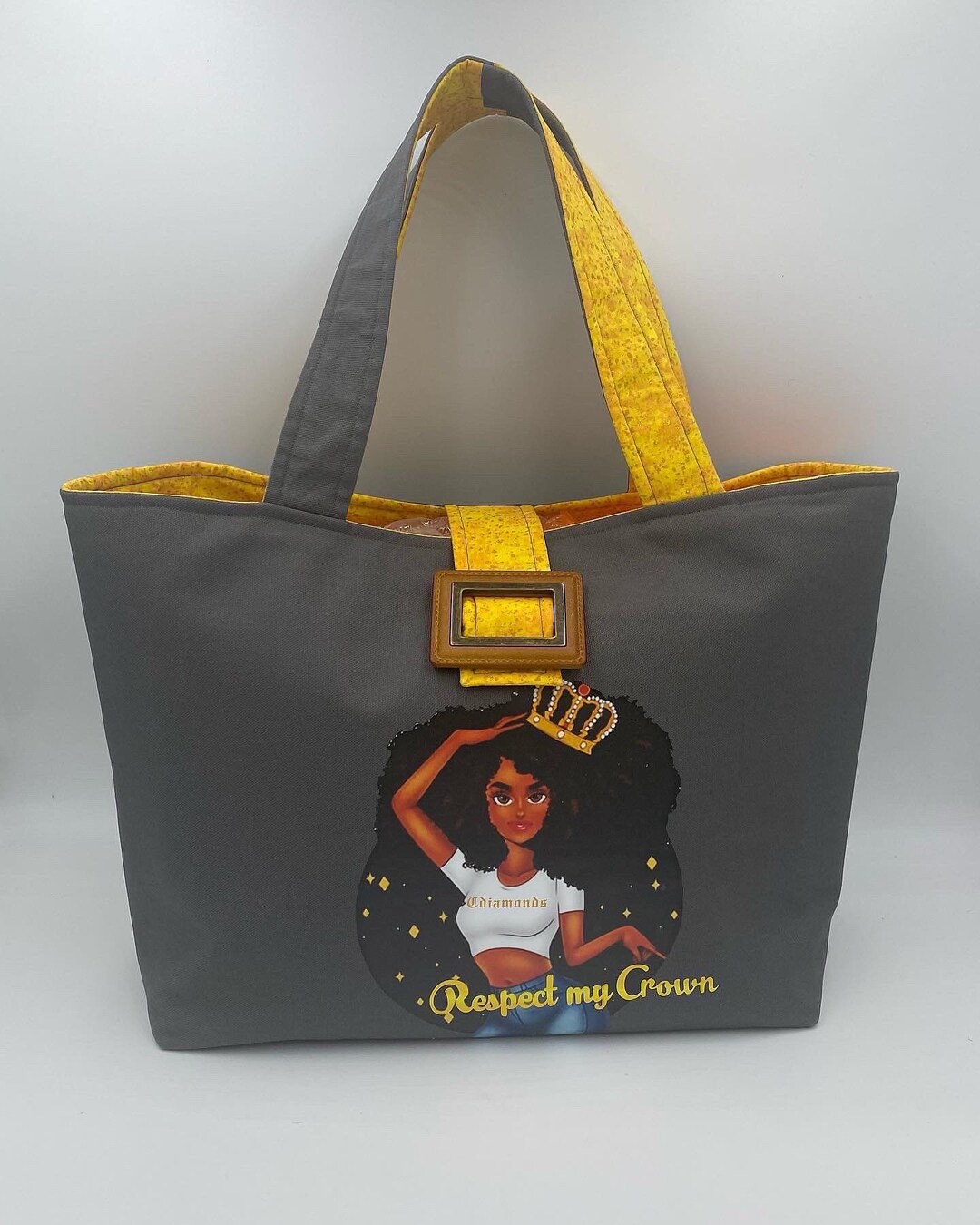 Respect My Crown 2 Sided Tote Bag W/gold Glitter/gray Square Pocket - Etsy