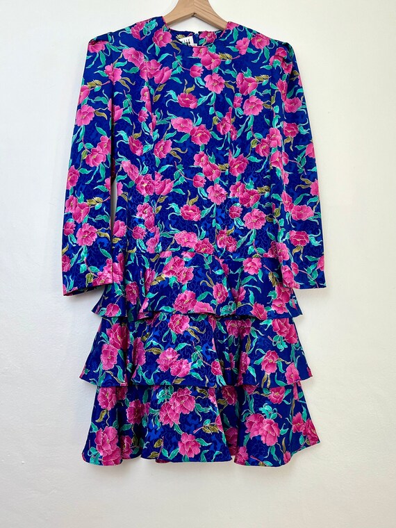 80s 90s vintage ruffle dress / fun floral 80s dress /… - Gem