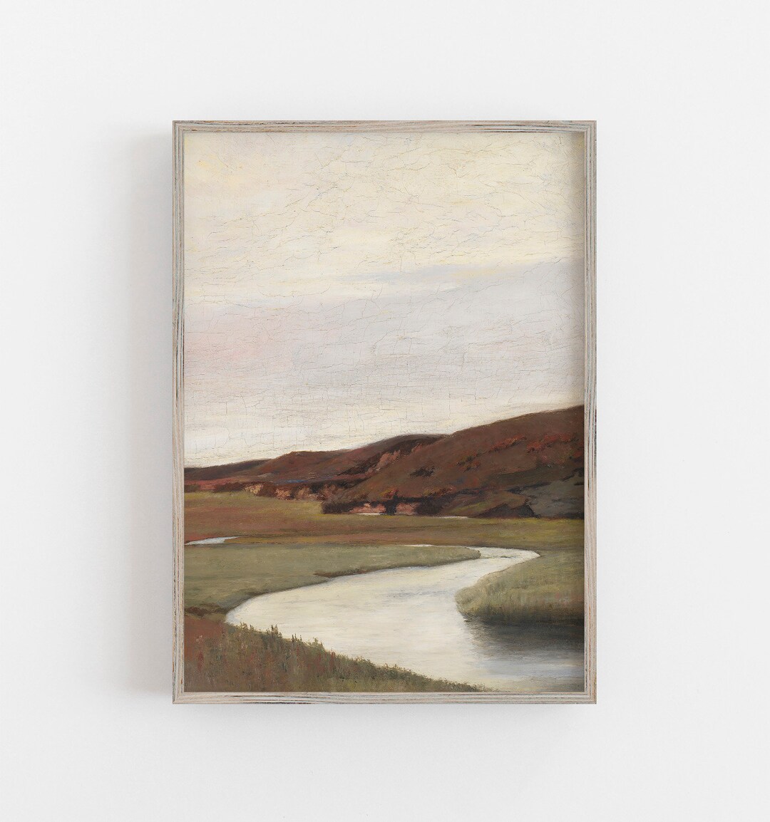 Vintage River Landscape Art Print: Farmhouse Nature Wall Decor (digital ...