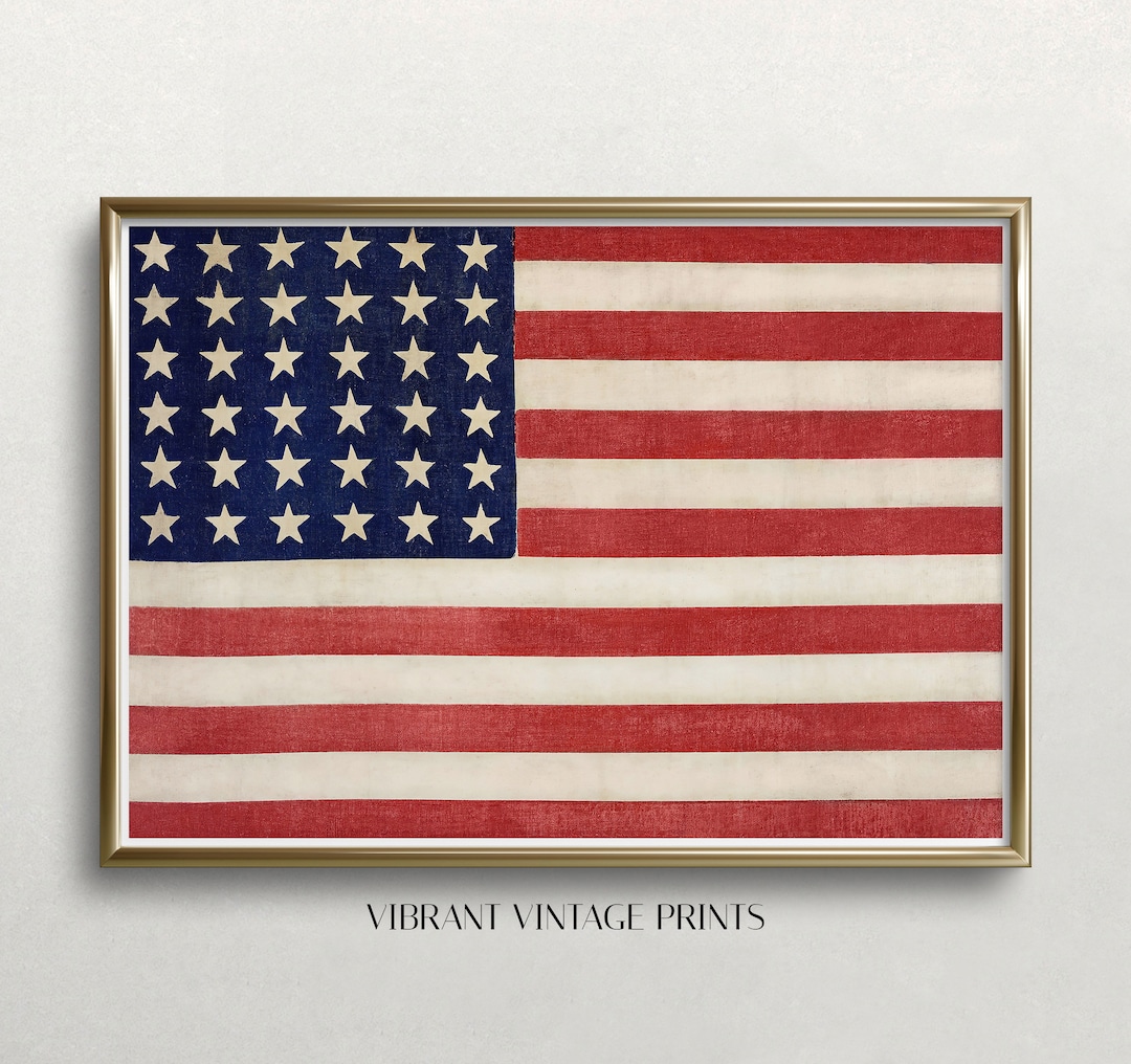 Vintage US Flag Art, Vintage Flag Print, United States Flag, American ...