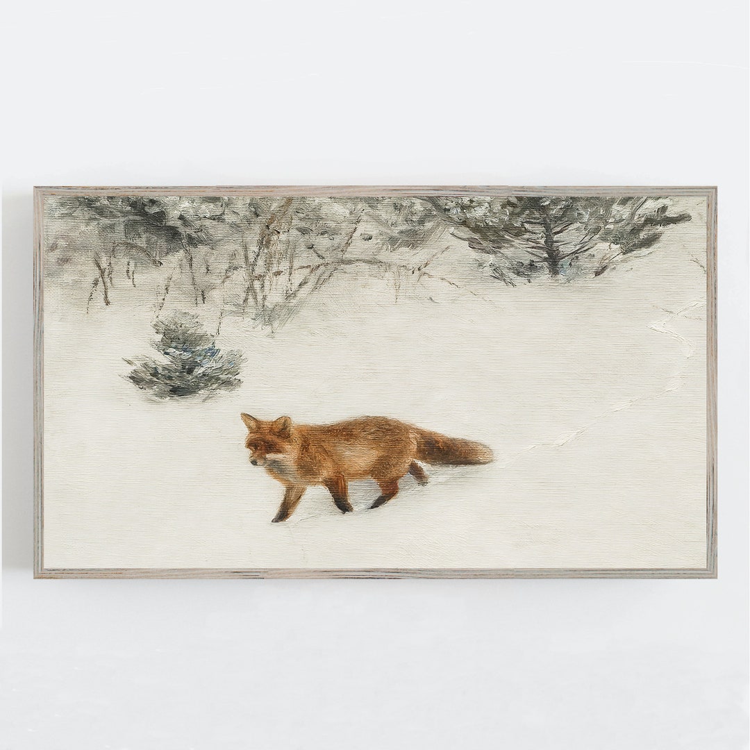 Fox Frame TV Art, Fox Wall Art, Winter Frame TV Art, Vintage Wall Art ...